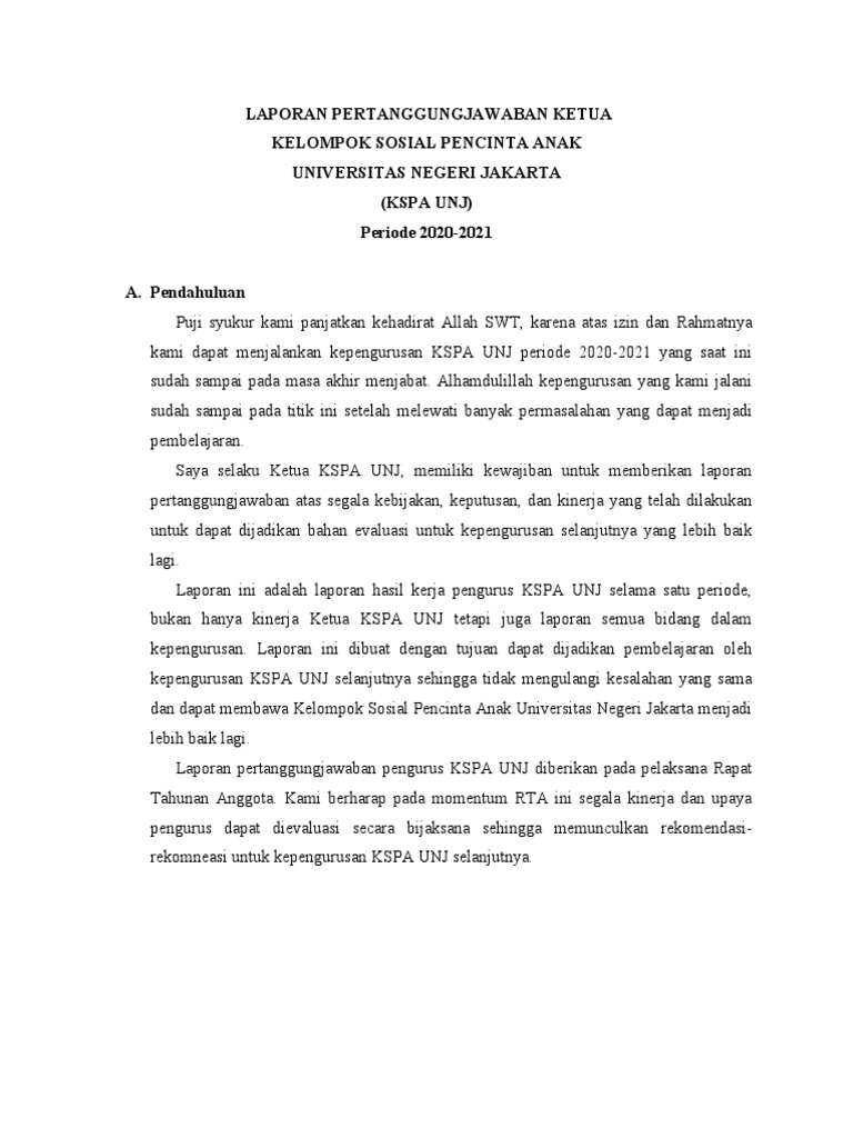 Laporan Pertanggungjawaban KSPA UNJ 2020-2021 | PDF | Karier & Perkembangan