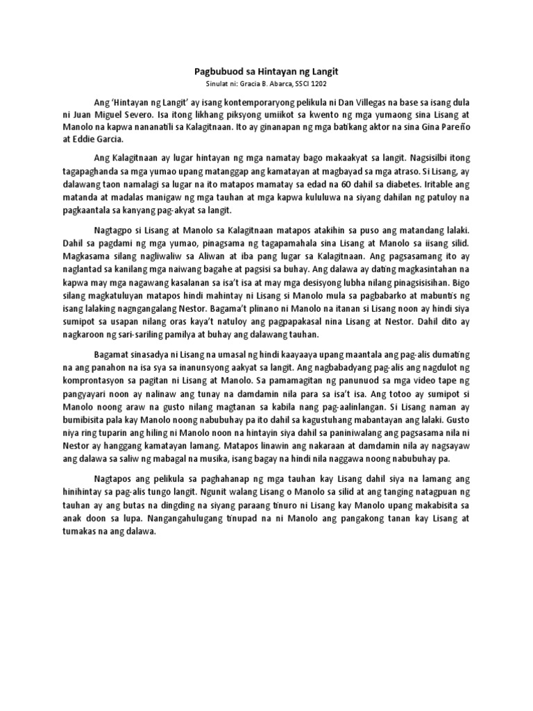 Pagbubuod Sa Hintayan NG Langit | PDF