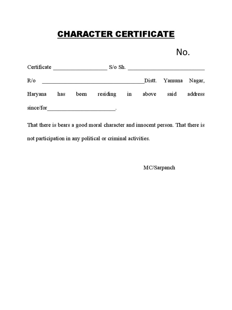 Character Certificate | PDF