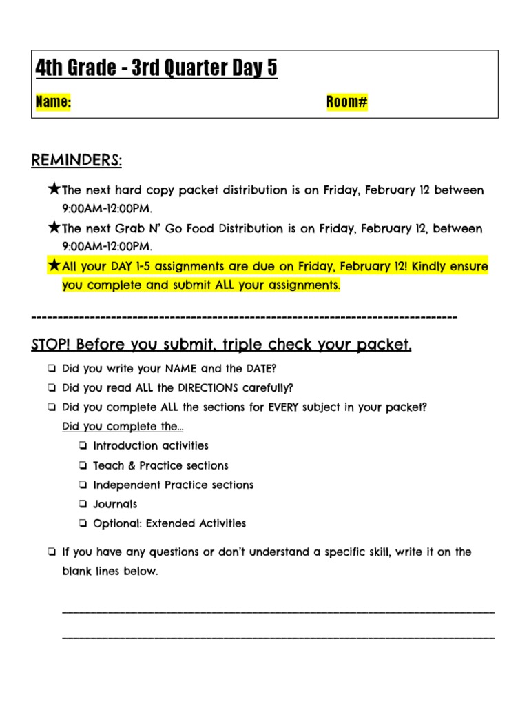 4th Grade - 3rd Quarter Day 5: Reminders | PDF | Multiplication ...