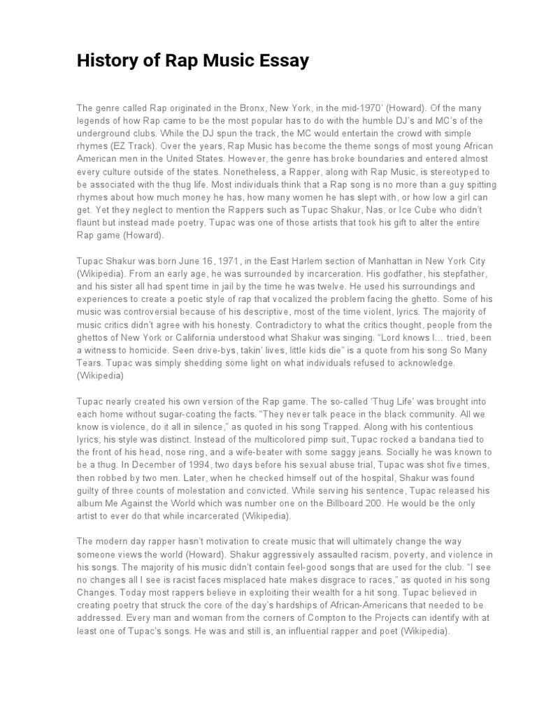 History of Rap Music Essay | PDF | Hip Hop Music | Rapping
