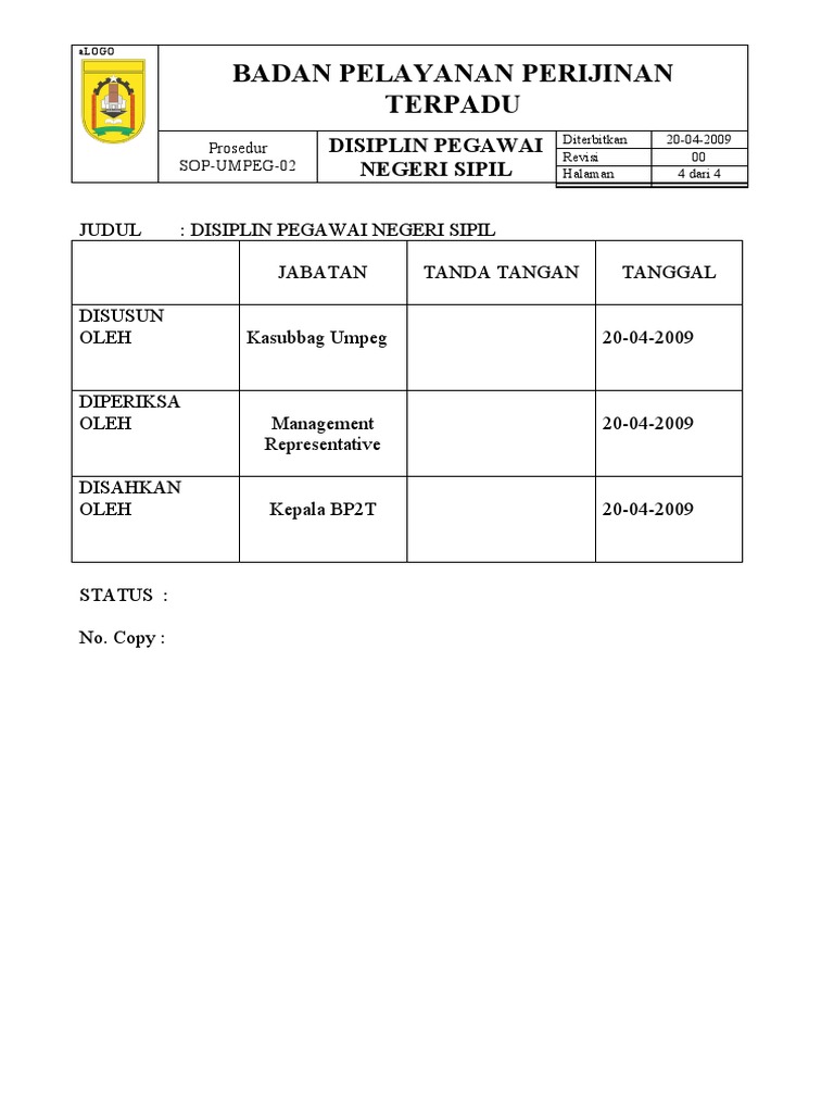 SOP Disiplin PNS Pemkab Banjarbaru | PDF