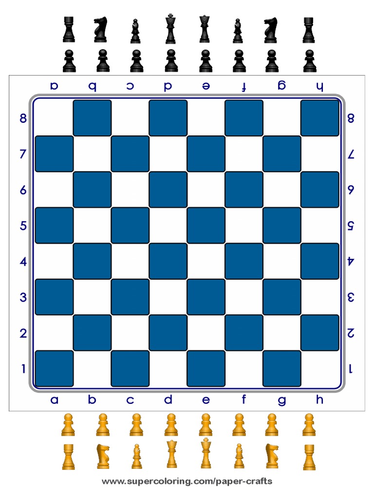 Blue Chessboard With Pieces Printable Board Game Paper Craft | PDF