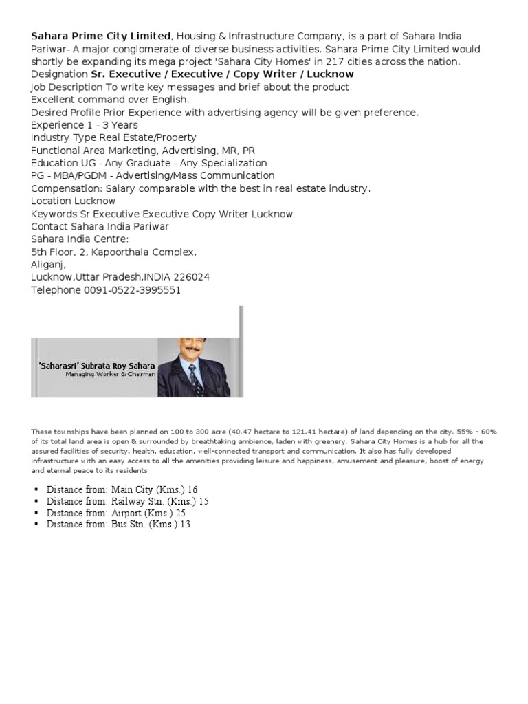 Sahara Prime City Limited | PDF | Internet Access | Retail