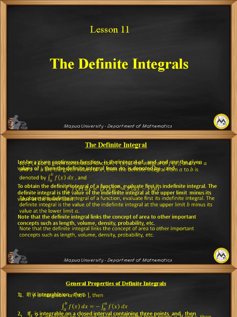 Definite Integrals and Properties | PDF | Integral | Function (Mathematics)