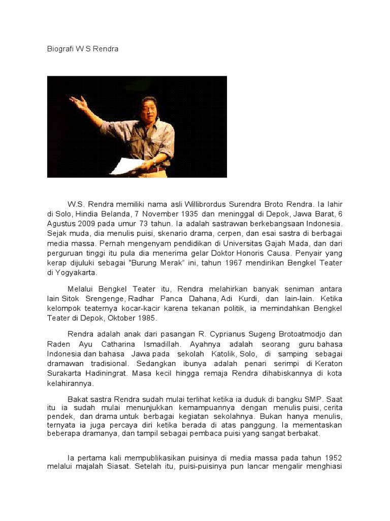 Biografi W S Rendra (Vigau) | PDF | Seni