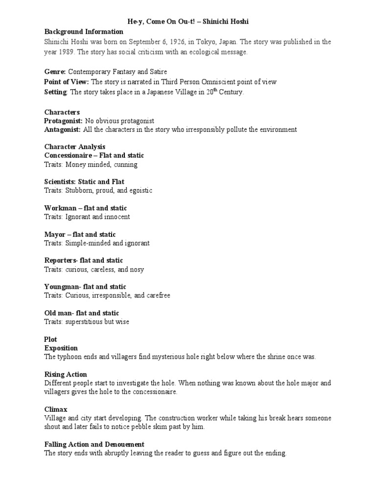 He-Y, Come On Ou-T! Shinichi Hoshi | PDF | Narration