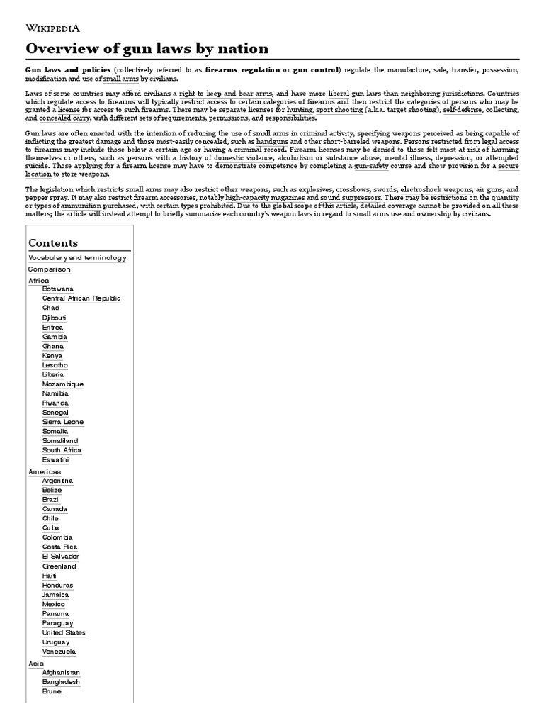Overview of Gun Laws by Nation - Wikipedia | PDF | Overview Of Gun Laws ...
