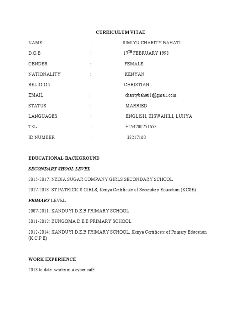 Curriculum Vitae: Secondary Shool Level | PDF