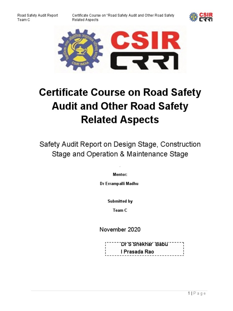 Certificate Course On Road Safety Audit and Other Road Safety Related ...