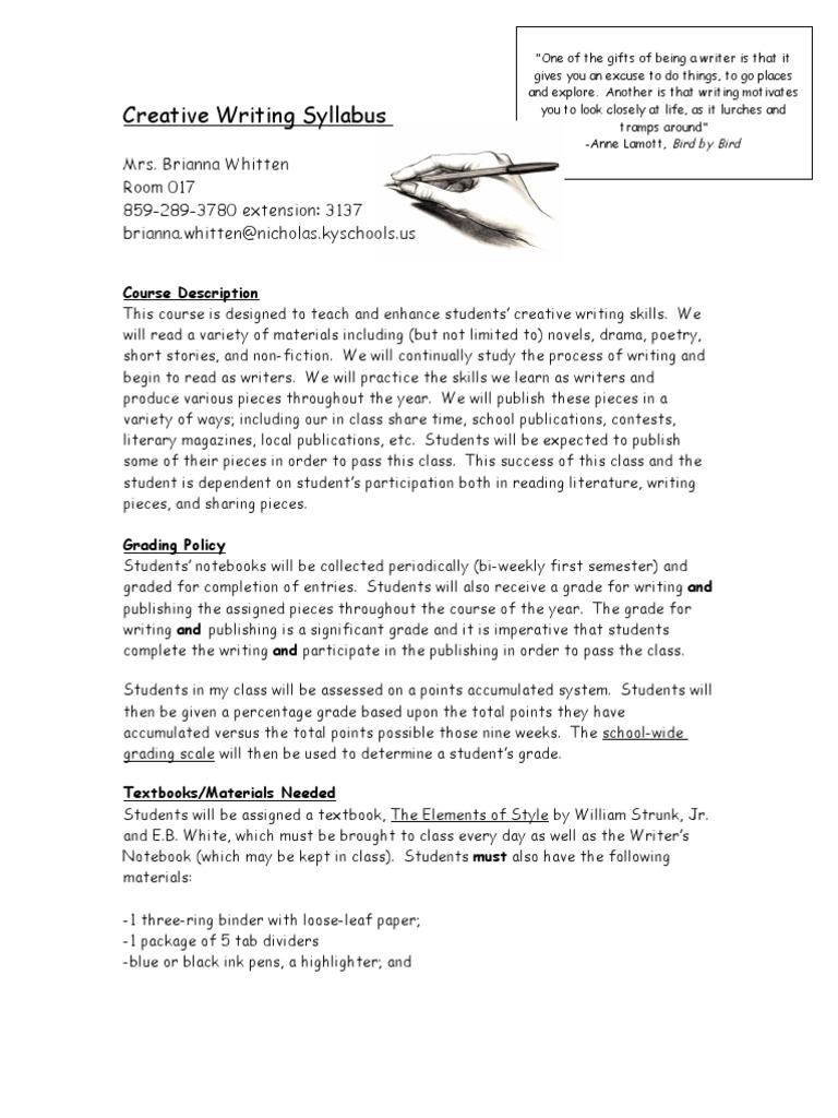 Creative Writing Course Syllabus | PDF | Creative Writing