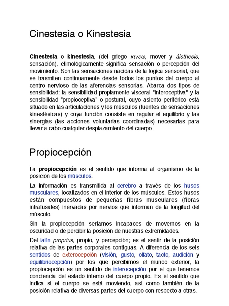 Kinestesia | PDF | Neurociencia | Conceptos psicologicos