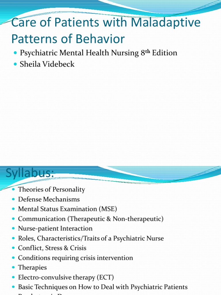 Care of Patients With Maladaptive Patterns of Behavior: Psychiatric Mental Health Nursing 8 ...