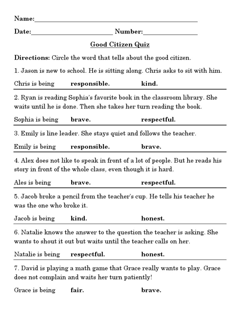 Good Citizen Worksheet | PDF