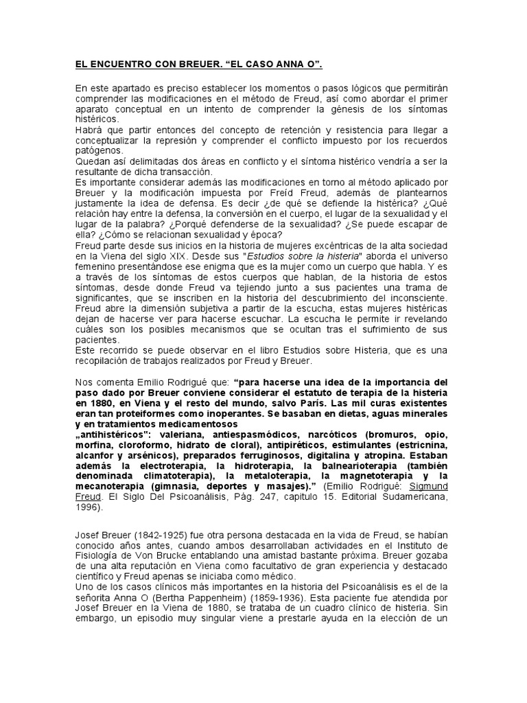 El Caso Anna O y Breuer en Psicoanálisis | PDF | Psicoanálisis | Mente ...