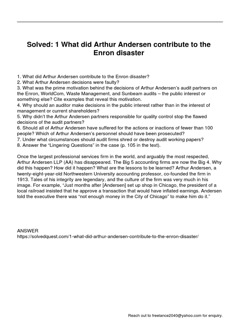 1 What Did Arthur Andersen Contribute To The Enron Disaster | PDF ...