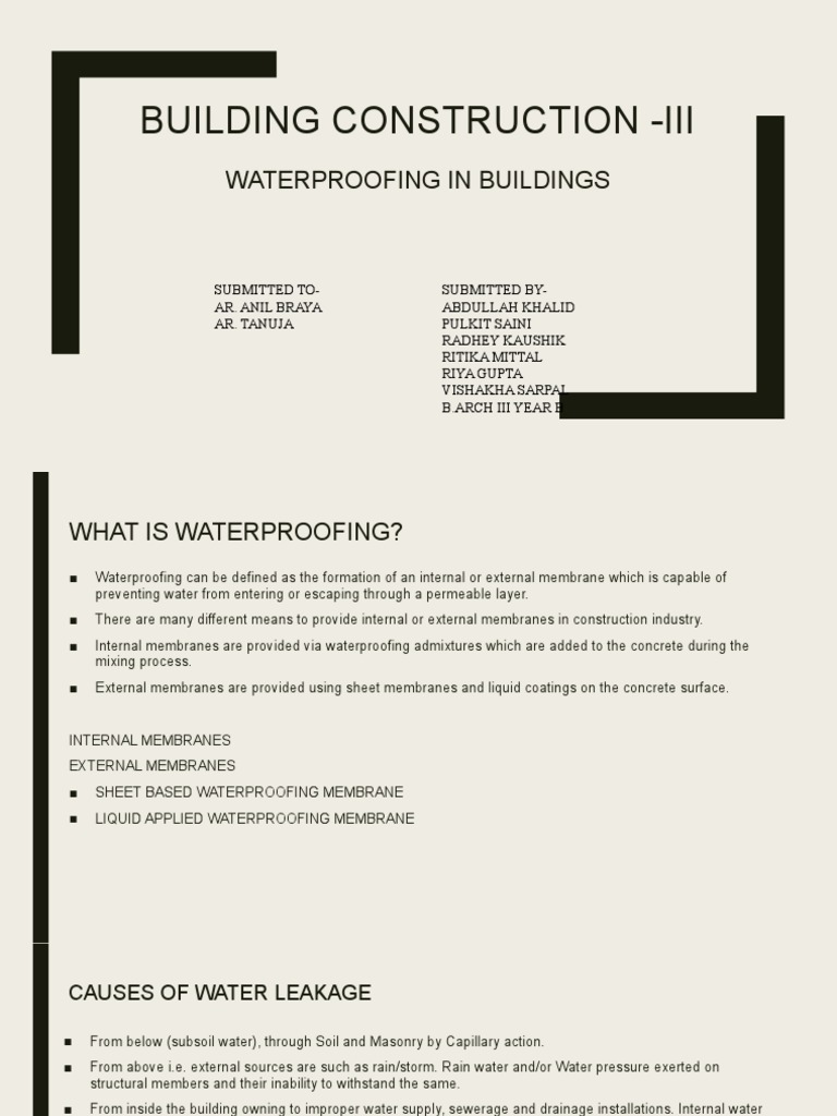 Building Construction - Iii: Waterproofing in Buildings | Download Free ...