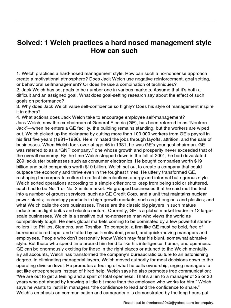 1 Welch Practices A Hard Nosed Management Style How Can Such | PDF ...