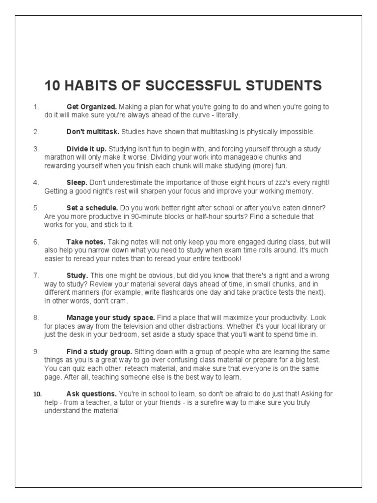 10 Habits of Successful Students | PDF | Career & Growth | Self-Improvement