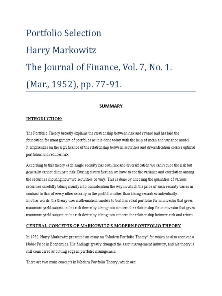 Maximizing Returns Through Diversification: An Overview of Harry ...