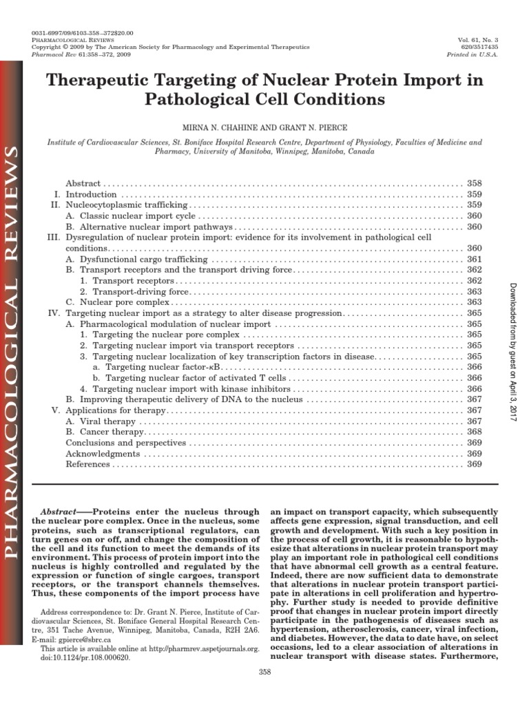 Therapeutic Targeting of Nuclear Protein Import in Pathological Cell ...