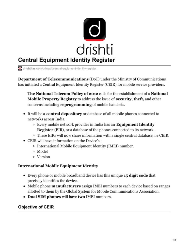 Central Equipment Identity Register Overview | PDF | Networks | Mobile ...