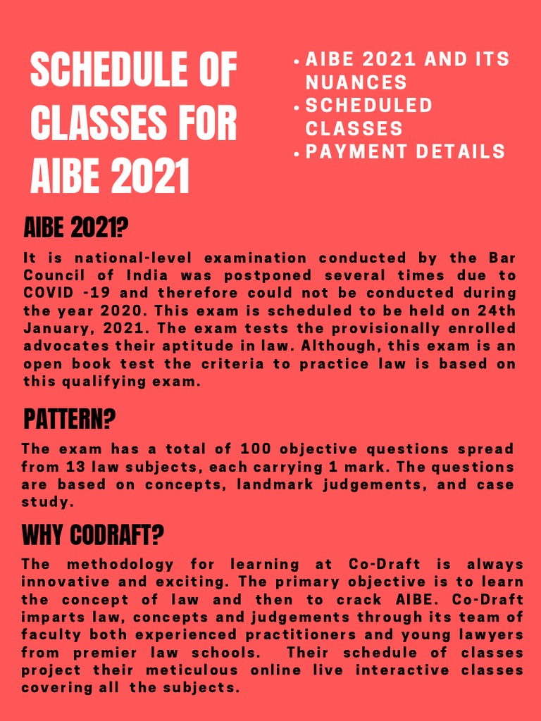 Schedule of Classes For AIBE 2021 | PDF | Advocate | Test (Assessment)