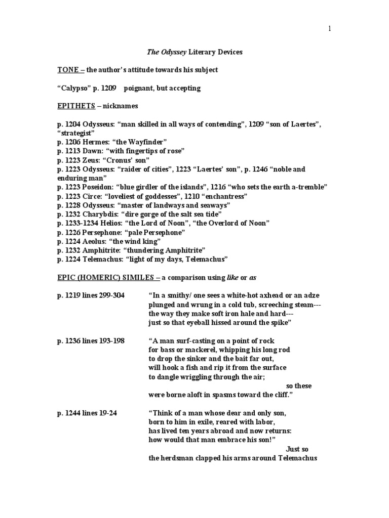 Odyssey Literary Devices | PDF | Odyssey | Penelope