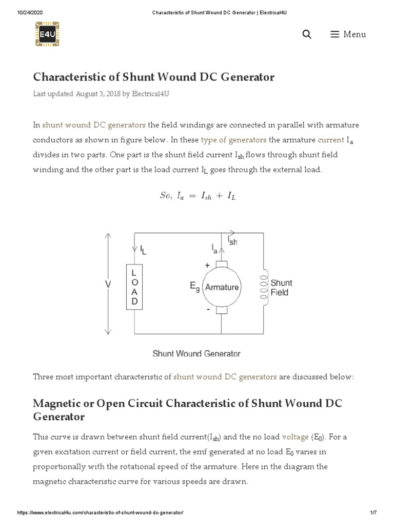Characteristic of Shunt Wound DC Generator - Electrical4U | PDF | Electric Generator ...