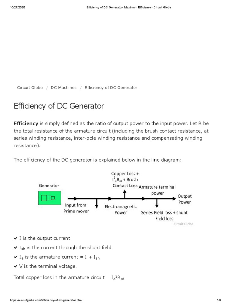 Efficiency of DC Generator - Maximum Efficiency - Circuit Globe | PDF ...