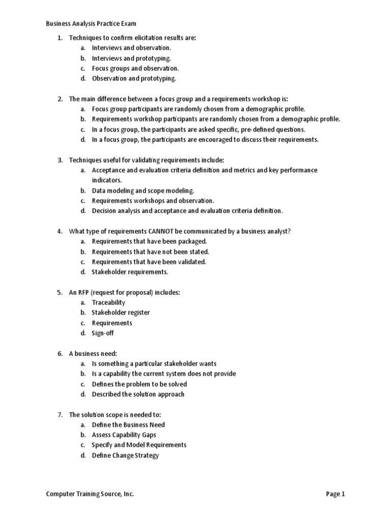 Business Analysis Practice Exam | PDF