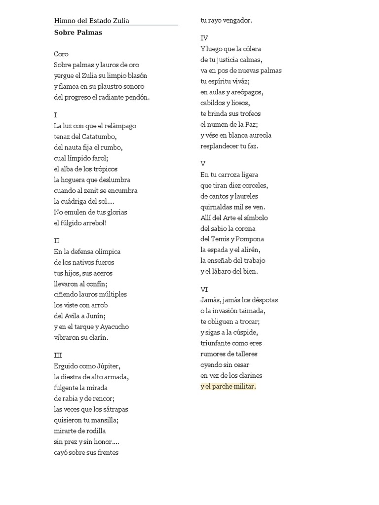 Himno Del Estado Zulia - Con Definiciones | PDF | Naturaleza | Science
