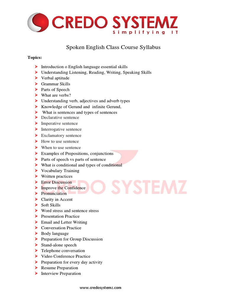 Spoken English Course Syllabus Overview | PDF