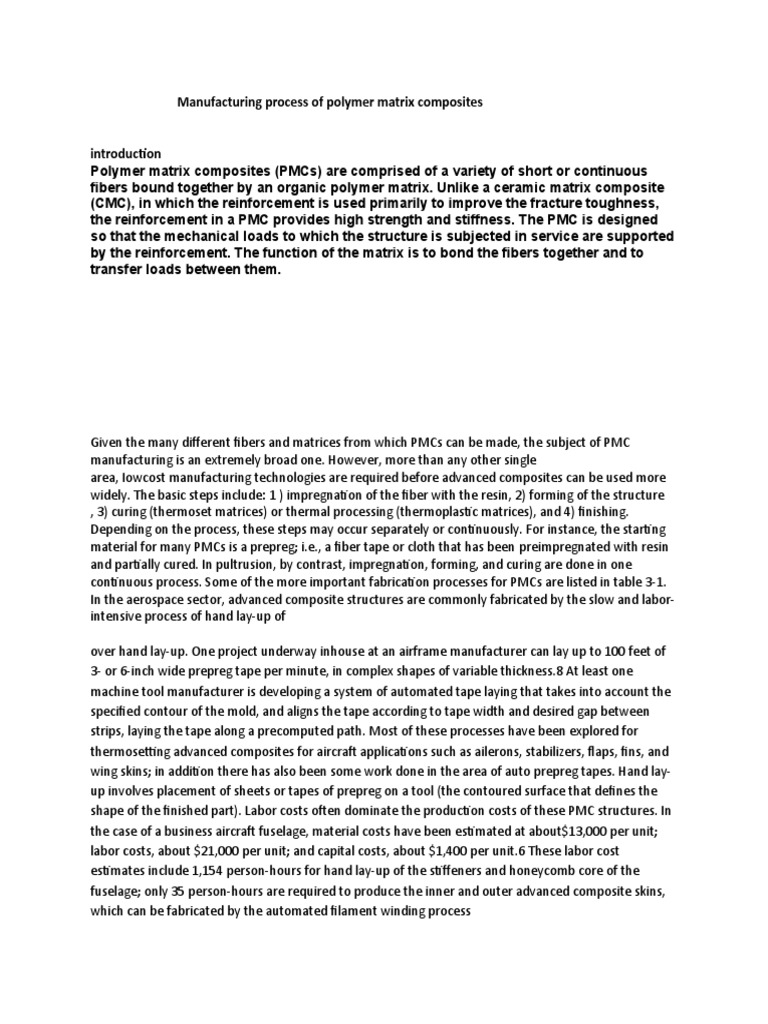 Manufacturing Process of Polymer Matrix Composites | PDF | Composite ...