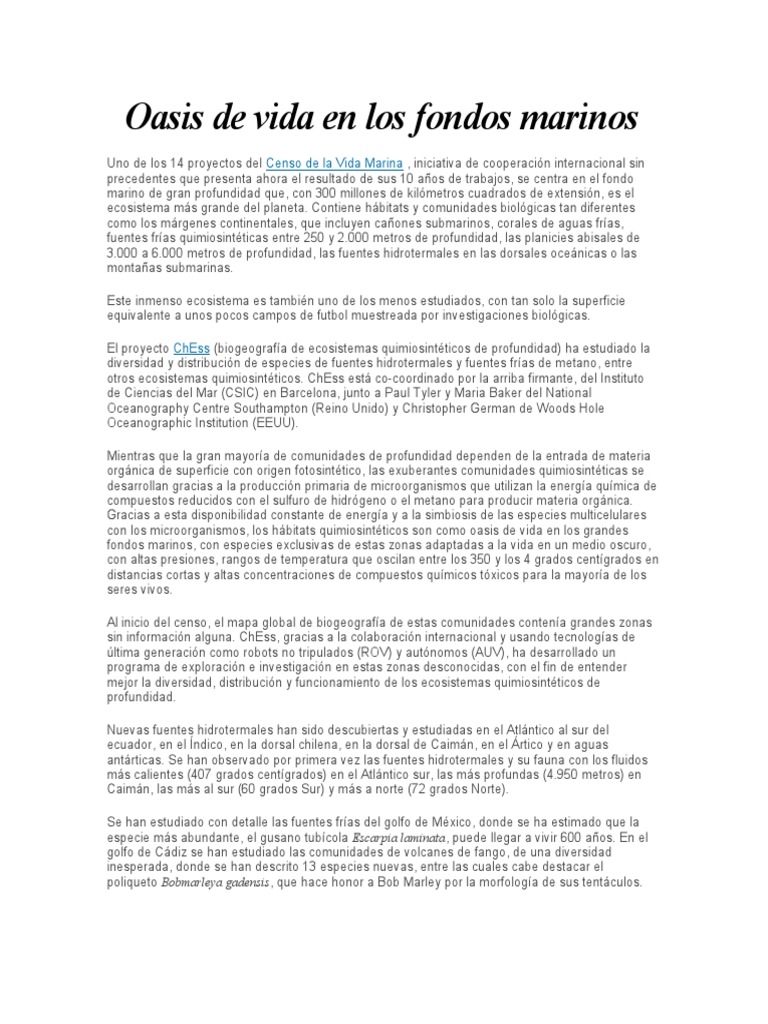Vida Marina | PDF | Ventilación hidrotermal | Pescado