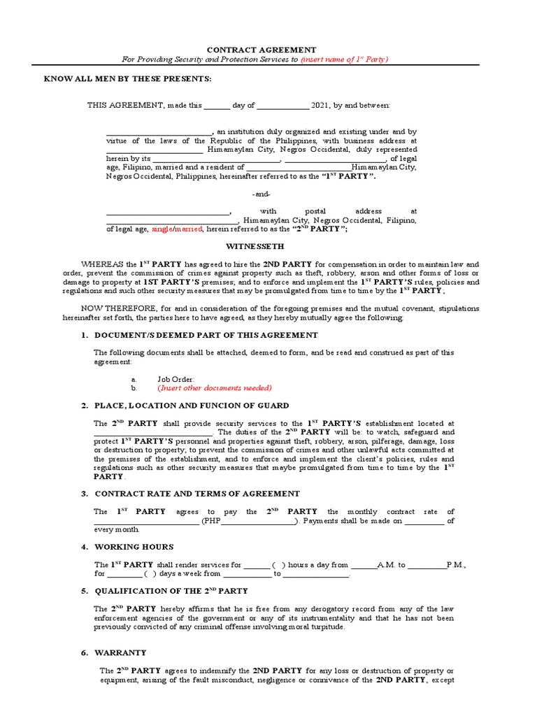 For Providing Security and Protection Services To: Single Married | PDF ...