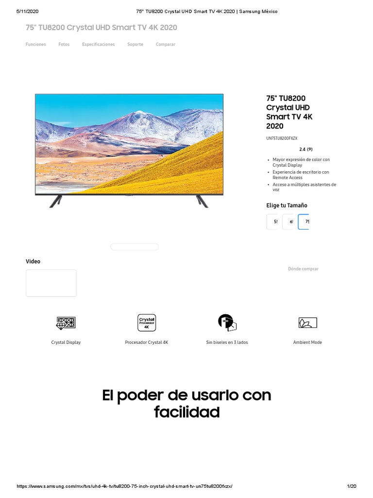 75 - TU8200 Crystal UHD Smart TV 4K 2020 - Samsung México | PDF ...