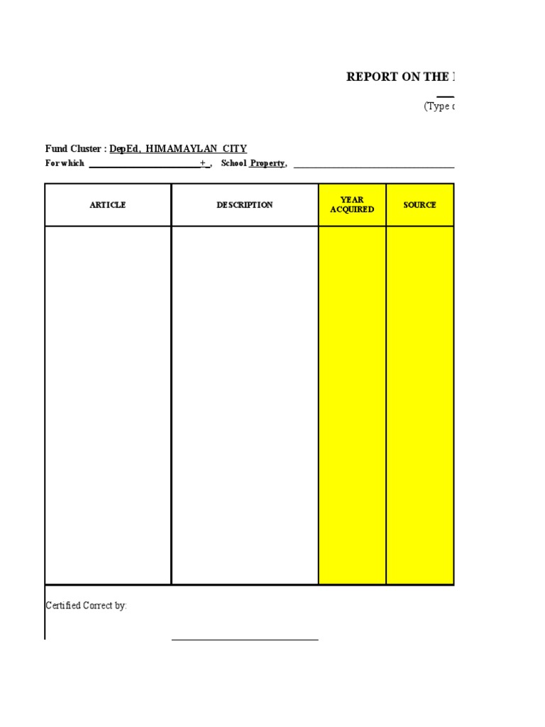 Report on the Physical Inventory Count and Evaluation of School ...