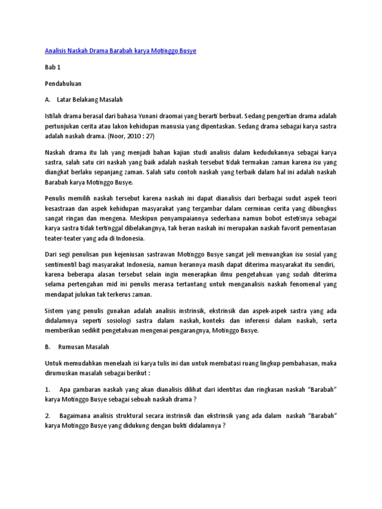 Analisis Naskah Drama Barabah Karya Motinggo Busye | PDF