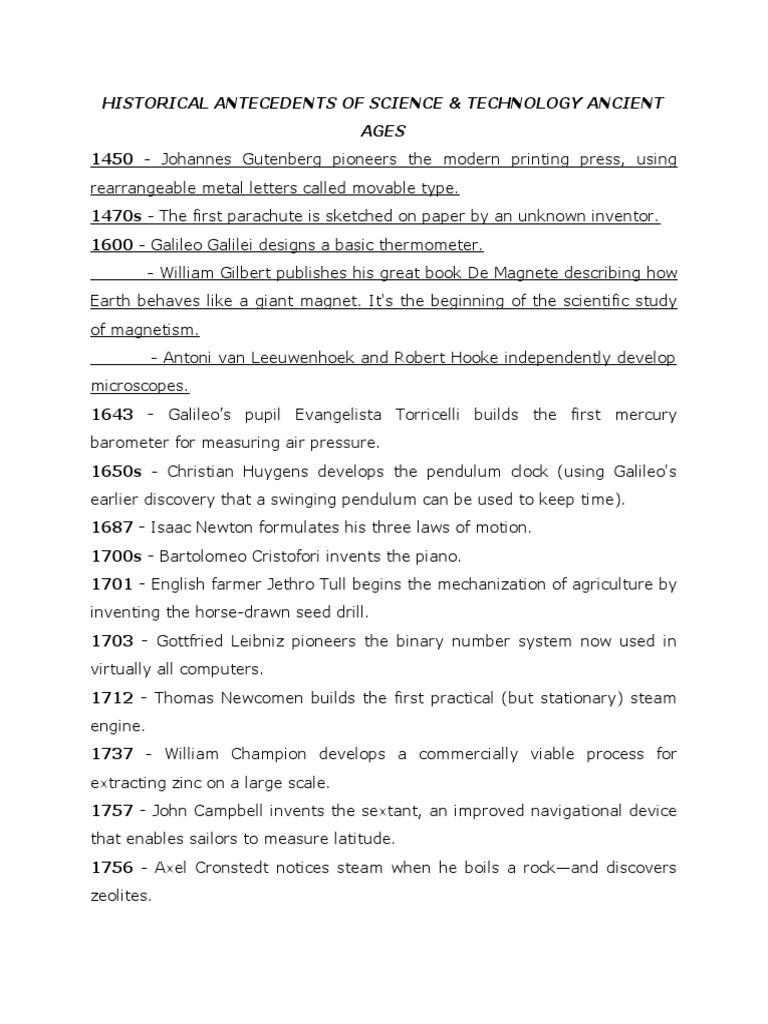 Historical Timeline of Science, Technology and Society | PDF | Thomas ...