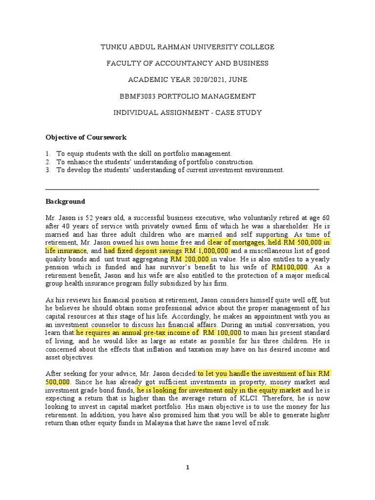 Case Study (Portfolio) | PDF | Asset Allocation | Investing