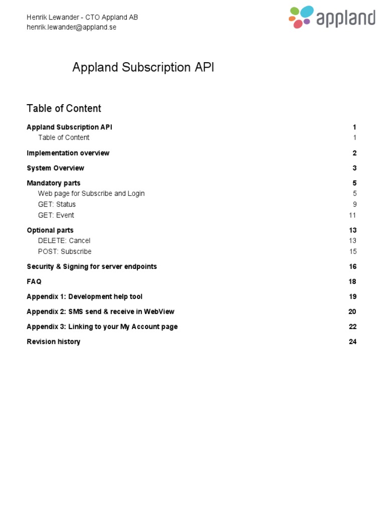 Appland Subscription API | PDF | Json | World Wide Web