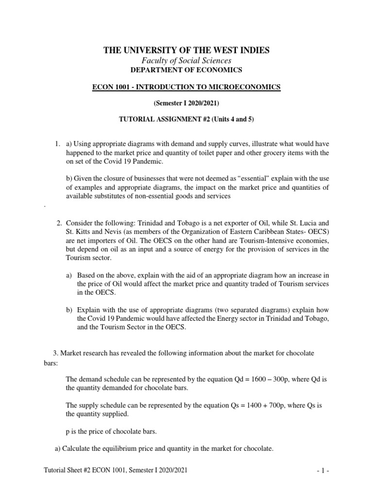 ECON 1001 Tutorial Sheet 2 Semester I 2020-2021 | PDF | Prices | Demand
