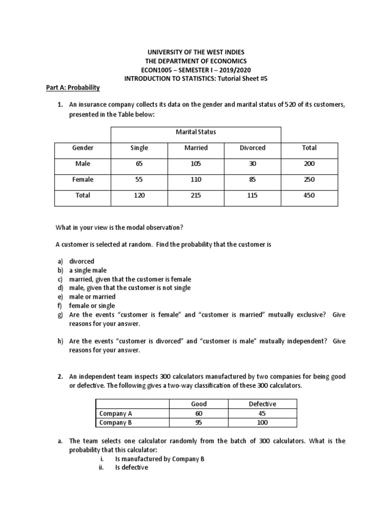 ECON 1005 Tutorial Sheet - 5 | PDF | Probability Distribution ...