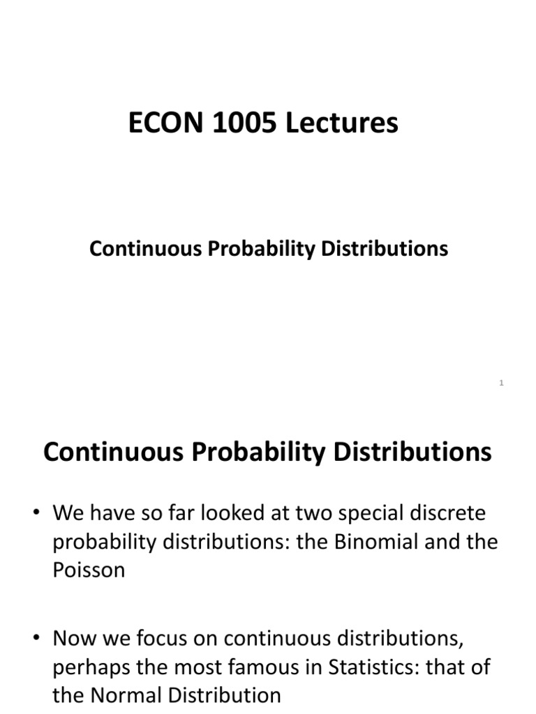 Lecture 8 - Continuous Probability Distributions | PDF | Probability ...