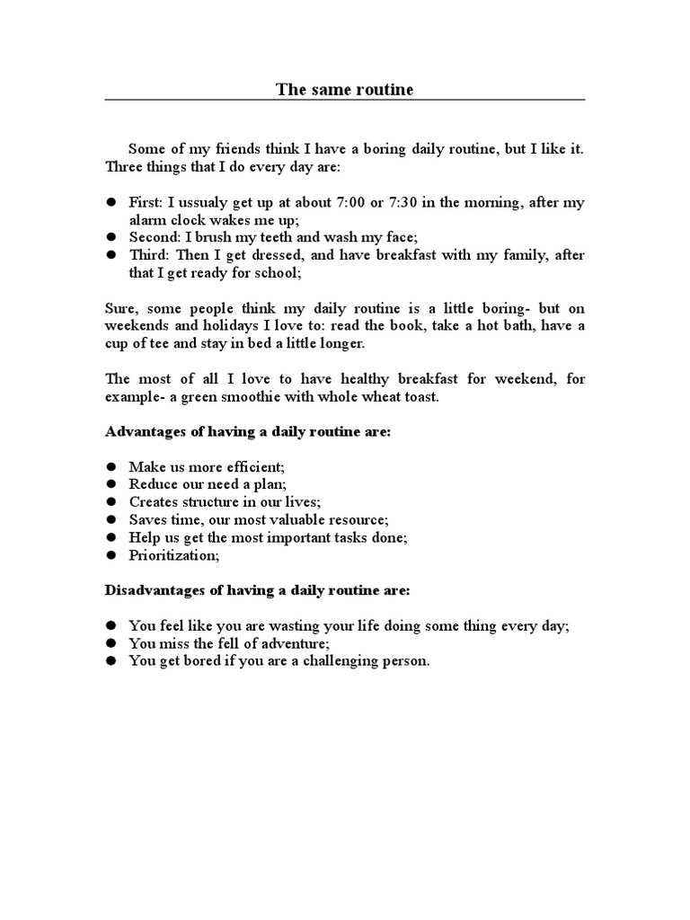 The Same Routine: Advantages of Having A Daily Routine Are | PDF ...
