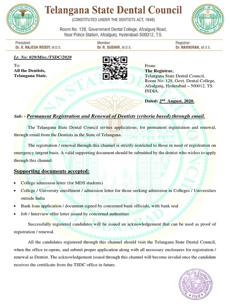 Permanent Registration and Renewal of Dentists (Criteria Based) Through ...
