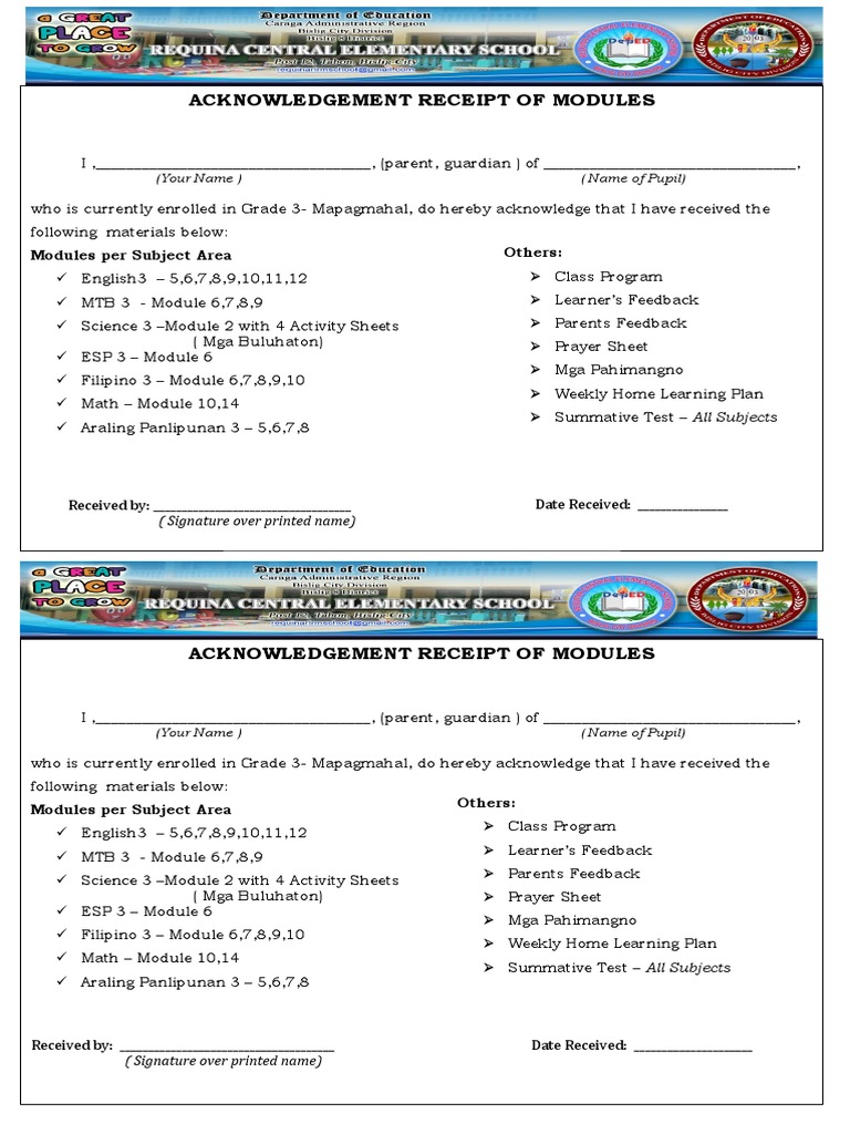 Acknowledgement Receipt of Modules: (Your Name) (Name of Pupil) | PDF ...