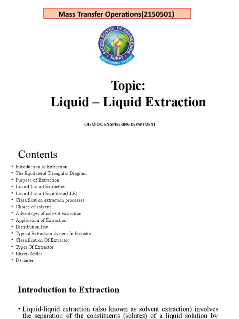 Mass Transfer Operations (2150501) : Topic: Liquid - Liquid Extraction | PDF | Solution | Phase ...