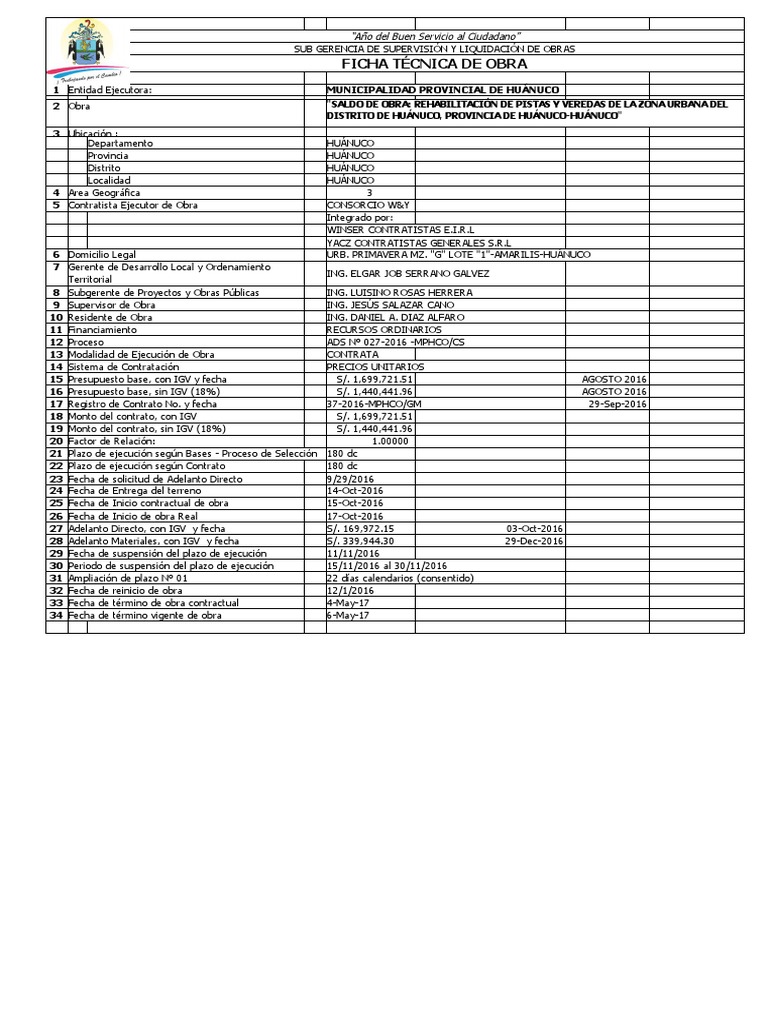 Ficha Técnica de Obra | PDF